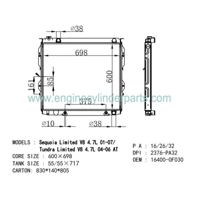 164000F030 Diesel Generator Radiator Replace Toyota Sequoia Tundra