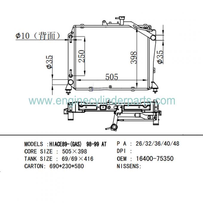 16400-75350 Auto Parts Radiator Assembly For Toyota Hiace